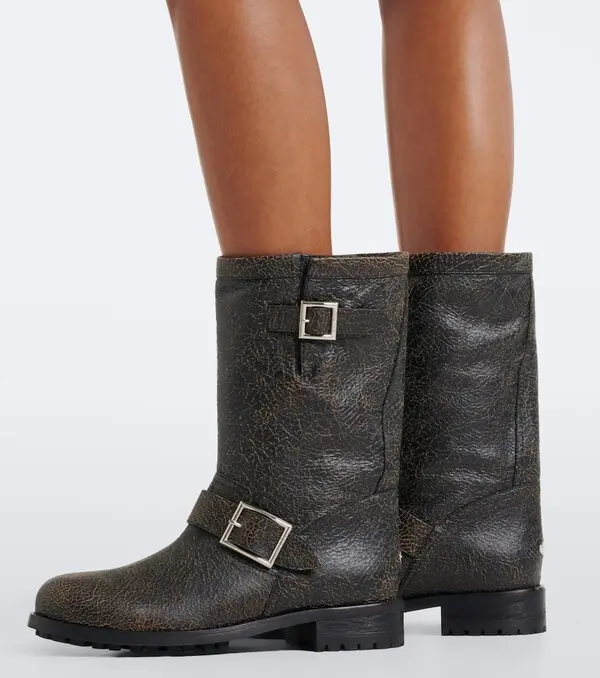 JIMMY CHOO Biker Leather Mid-calf Boots - Brown