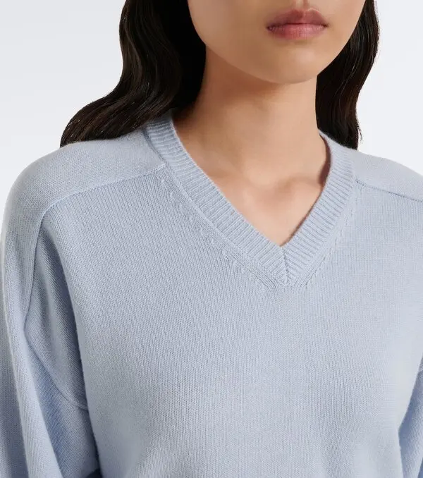 Loulou De Saison Cropped Cashmere V-neck Sweater - Blue