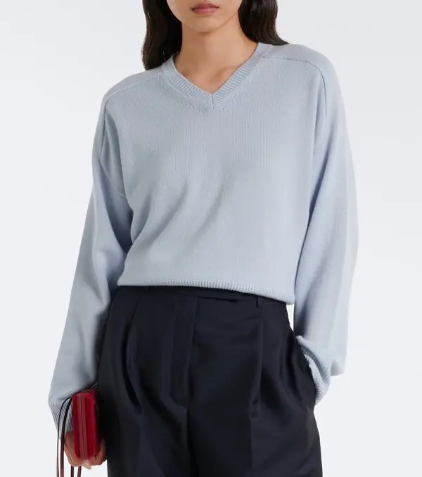 Loulou De Saison Cropped Cashmere V-neck Sweater - Blue