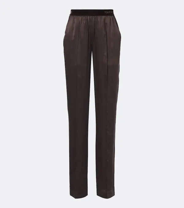 TOM FORD Silk Satin Straight Leg Pants - Brown