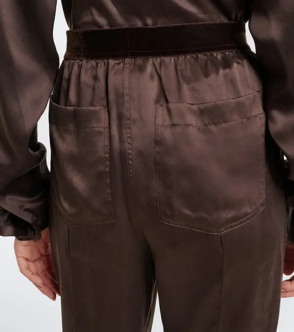 TOM FORD Silk Satin Straight Leg Pants - Brown