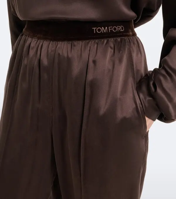 TOM FORD Silk Satin Straight Leg Pants - Brown
