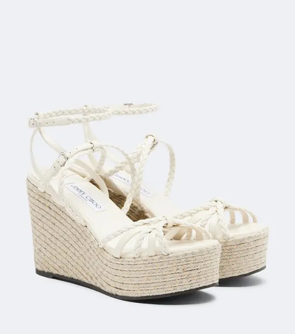 JIMMY CHOO Nyra Braided Leather Espadrille Wedge Sandals