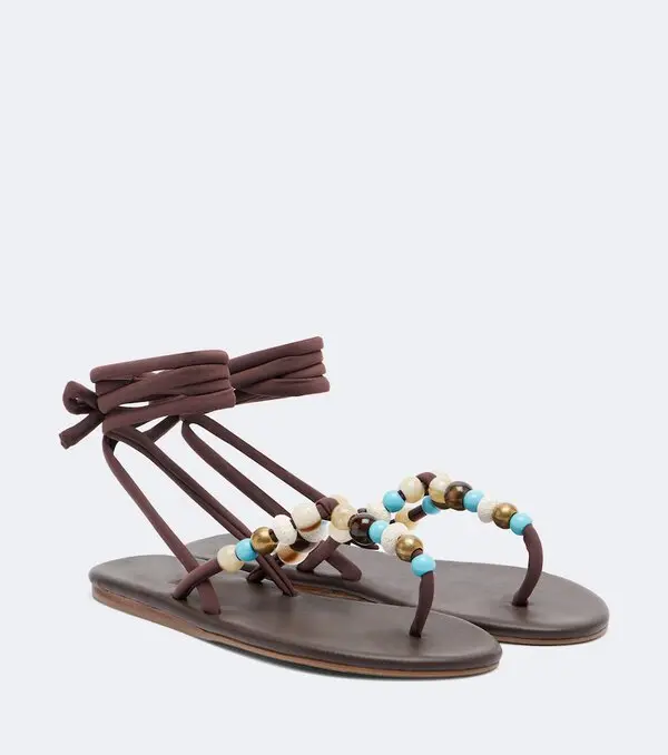 ANCIENT GREEK SANDALS Katia Beaded Thong Sandals - Brown