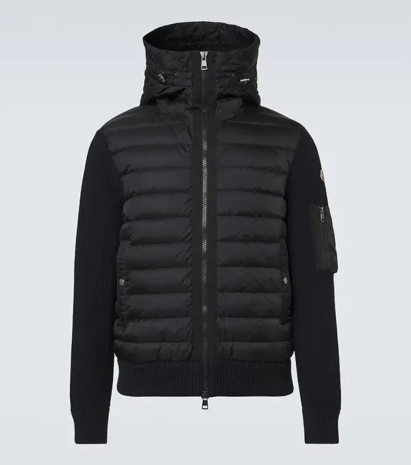Moncler Down-paneled Zip-up Cardigan With Drawstring Hood