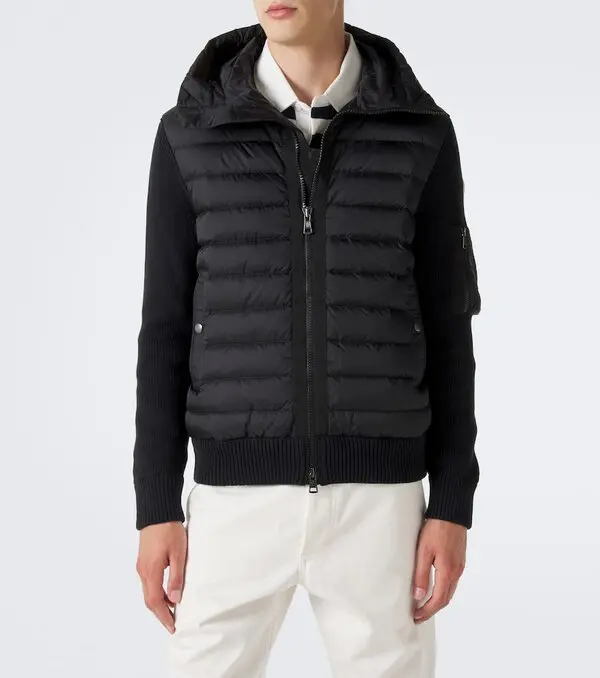 Moncler Down-paneled Zip-up Cardigan With Drawstring Hood