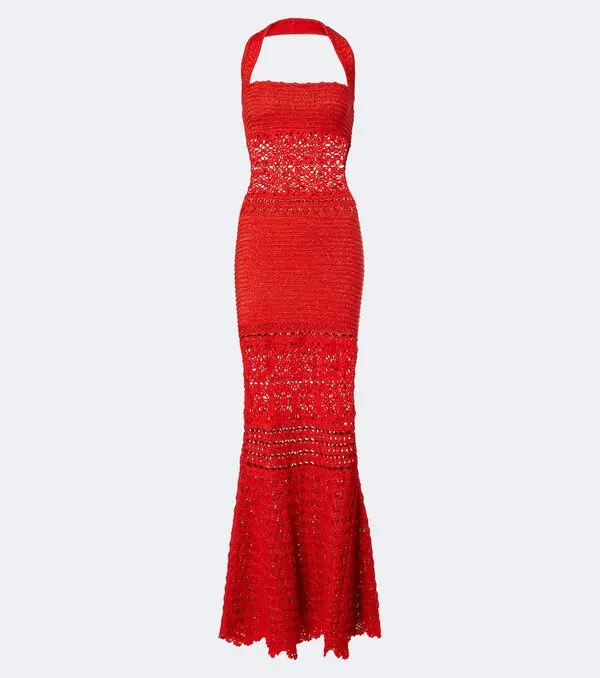 Retrofete Peggie Metallic Crochet Maxi Dress - Red