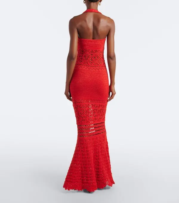 Retrofete Peggie Metallic Crochet Maxi Dress - Red