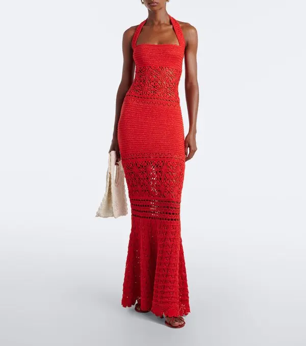 Retrofete Peggie Metallic Crochet Maxi Dress - Red
