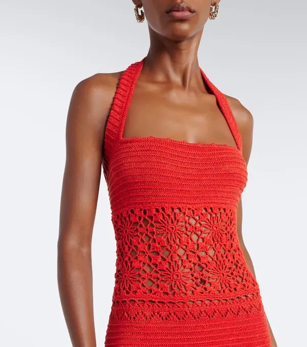 Retrofete Peggie Metallic Crochet Maxi Dress - Red