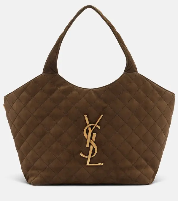 Saint Laurent Icare Medium Quilted Suede Tote Bag - Green