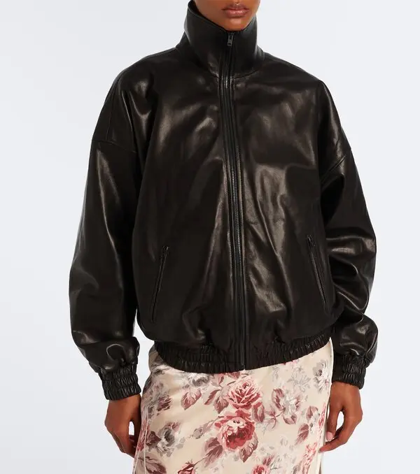 Acne Studios Leather Bomber Jacket - Black