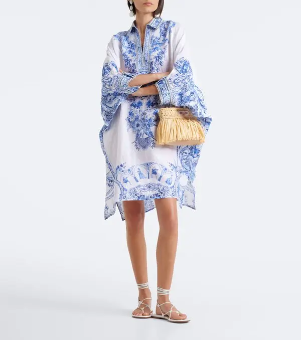 Camilla Floral Crystal-embellished Linen Kaftan