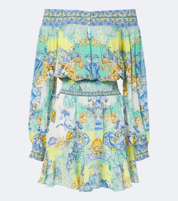 Camilla Printed Embellished Off-shoulder Silk Mini Dress - Multicoloured