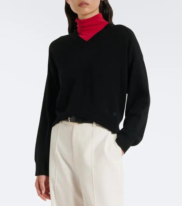 Loulou De Saison Anzor Cropped Cashmere V-neck Jumper - Black