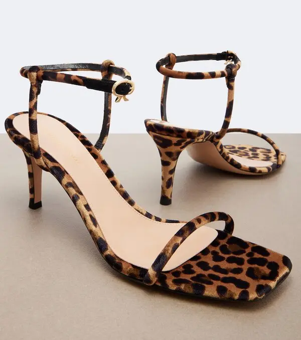 GIANVITO ROSSI Leopard Print Velvet Heeled Sandals