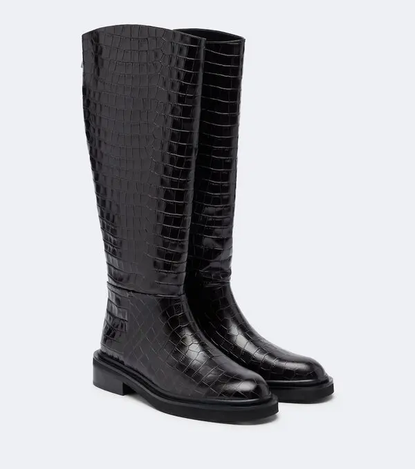 A.emery Jude Knee-high Croc-effect Leather Boots - Brown