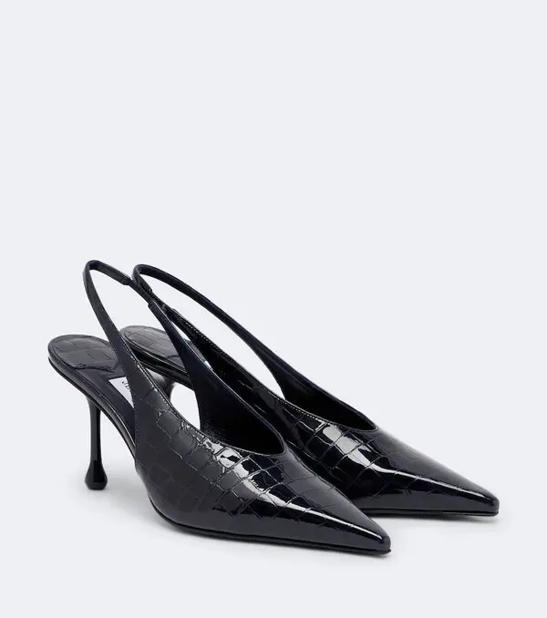JIMMY CHOO Isa Croc-effect Leather Slingback Pumps