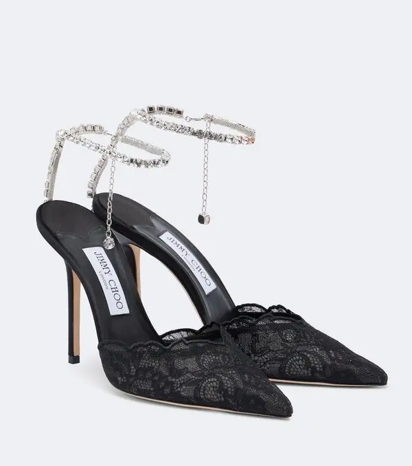 JIMMY CHOO Saeda Embellished Lace Pumps - Black