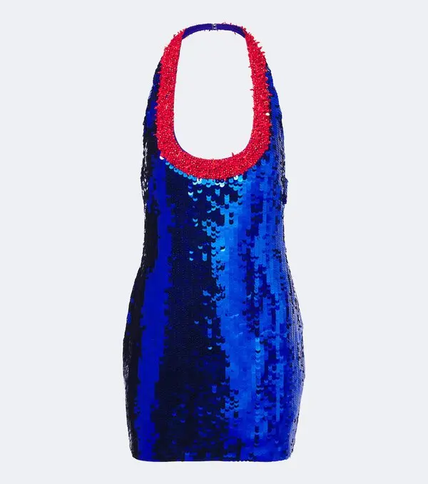 Retrofete Lunexa Embellished Halterneck Mini Dress - Blue