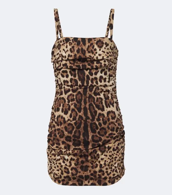 Dolce & Gabbana Leopard-print Silk-blend Charmeuse Minidress - Brown
