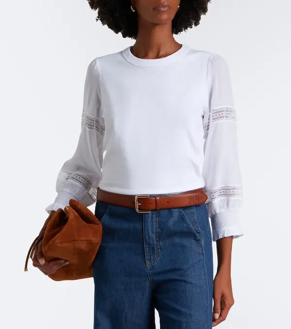 Veronica Beard Bellamie Lace-trimmed Cotton-blend Top - White