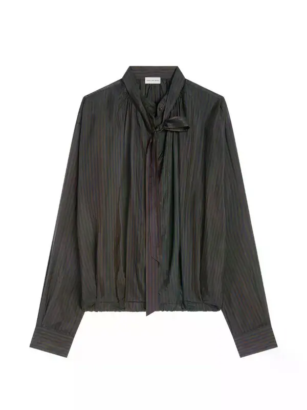 Dries Van Noten Striped Cupro Drawstring Blouse With Removable Scarf