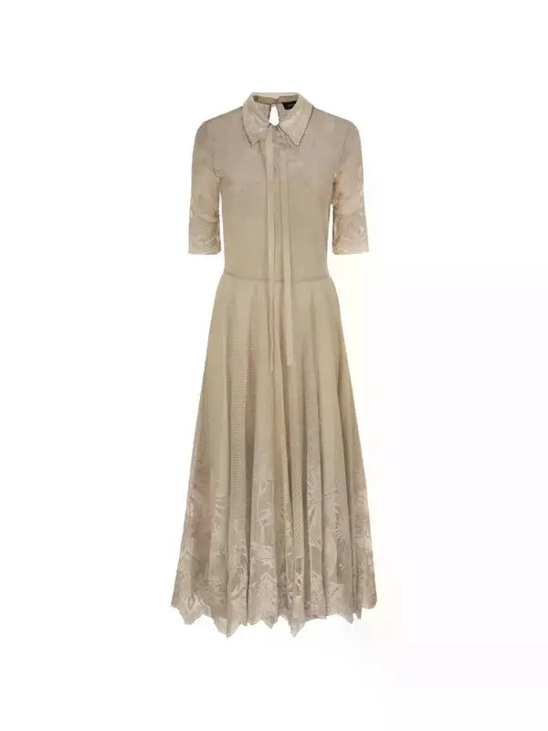 Fabiana Filippi Embellished Collar Lace Midi Dress - Neutrals