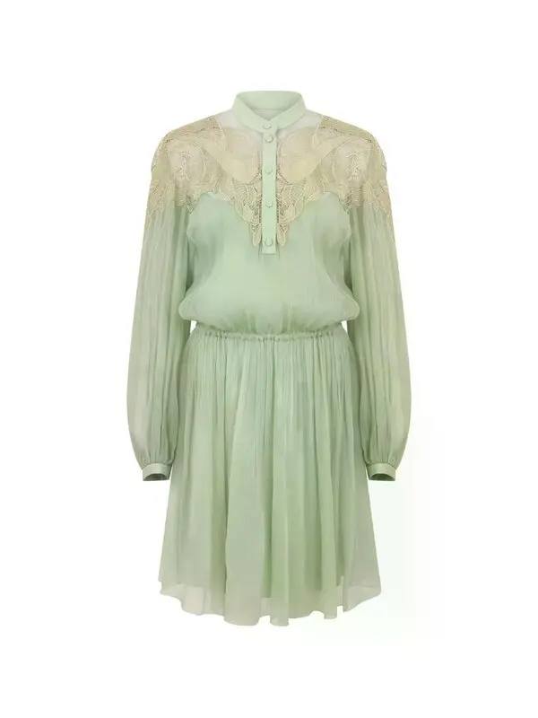 Alberta Ferretti Silk Lace Detail Mini Dress - Green