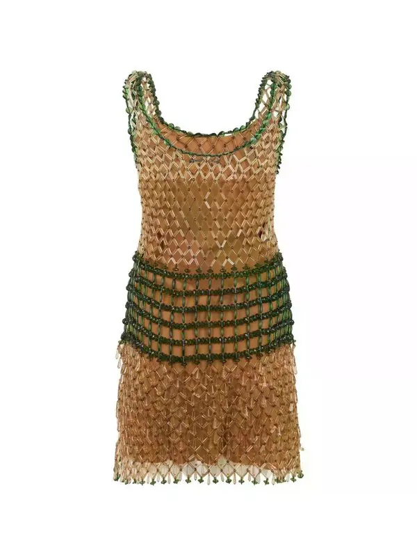 Alberta Ferretti Embellished Fringed Mini Dress - Brown