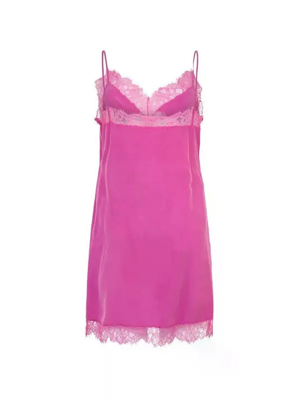 Alberta Ferretti Fuchsia Lace-trimmed Silk Mini Dress - Pink