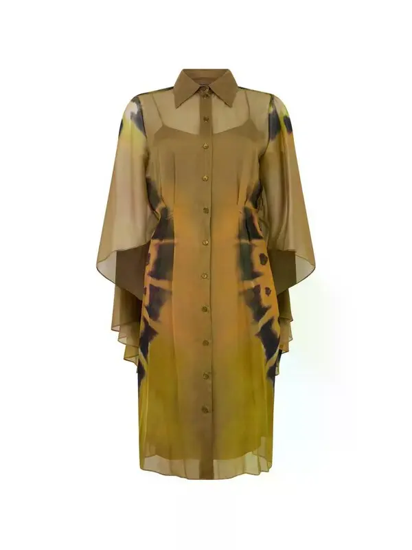 Alberta Ferretti Butterfly Print Wide-sleeve Dress - Yellow