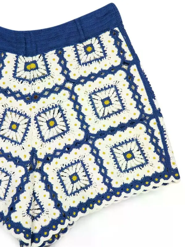 ALEMAIS Patchwork Crochet Shorts - Blue
