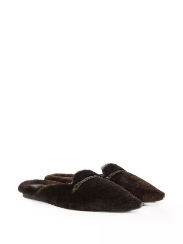 Brunello Cucinelli Shearling Flats With Precious Bar