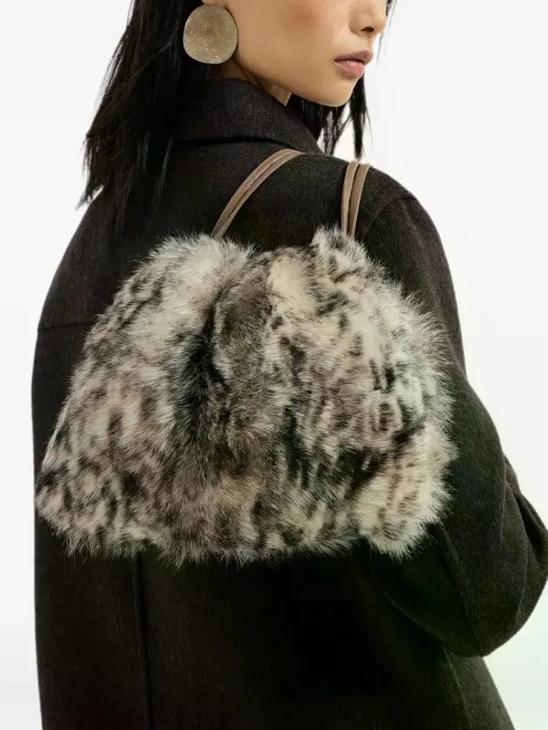 Brunello Cucinelli Lynx-effect Shearling Pouch Bag With Monili