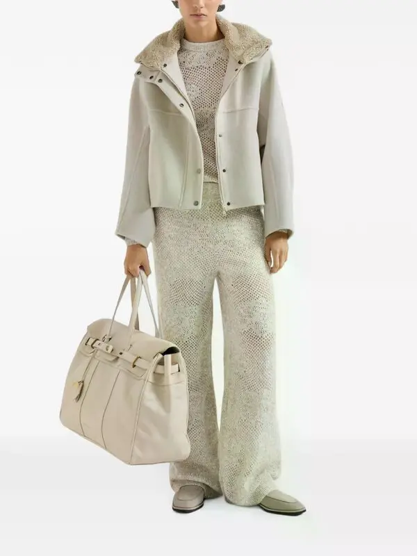 Brunello Cucinelli Sparkling Mohair And Virgin Wool Knit Track Trousers - Neutrals