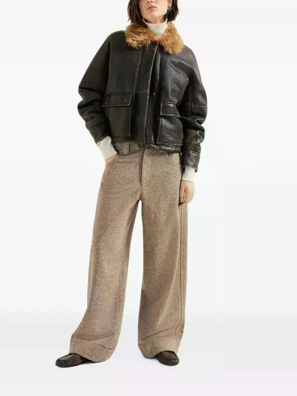 Brunello Cucinelli Virgin Wool Donegal Baggy Trousers With Monili Embellishment - Neutrals