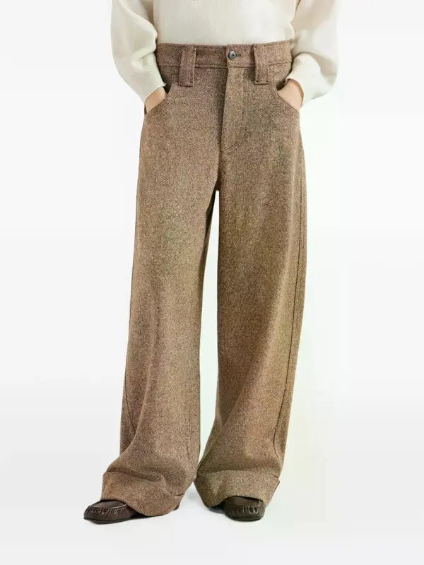 Brunello Cucinelli Virgin Wool Donegal Baggy Trousers With Monili Embellishment - Neutrals