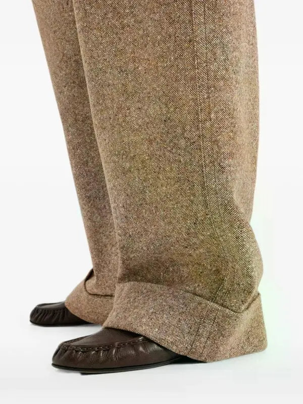 Brunello Cucinelli Virgin Wool Donegal Baggy Trousers With Monili Embellishment - Neutrals