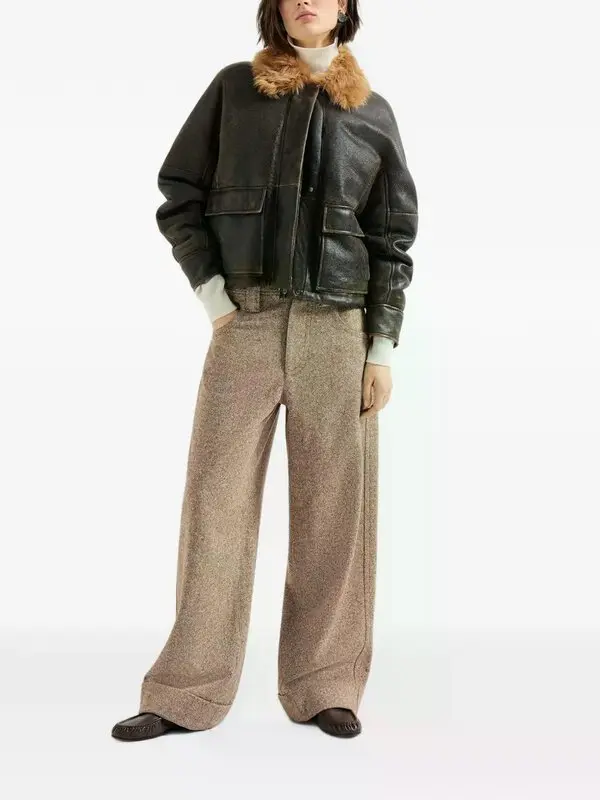 Brunello Cucinelli Virgin Wool Donegal Baggy Trousers With Monili Embellishment - Neutrals