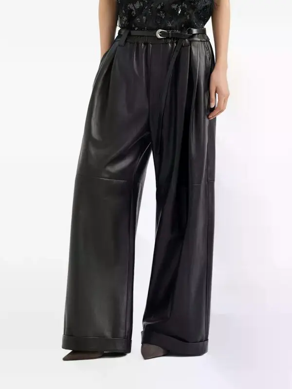 Brunello Cucinelli Nappa Leather Baggy Trousers - Black
