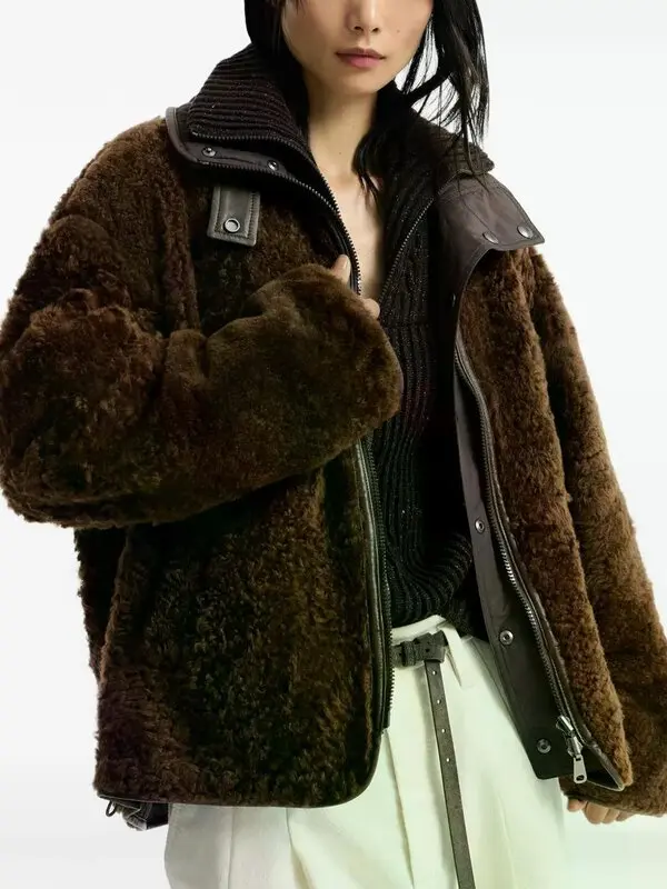 Brunello Cucinelli Fuzzy Shearling Reversible Outerwear Jacket With Monili