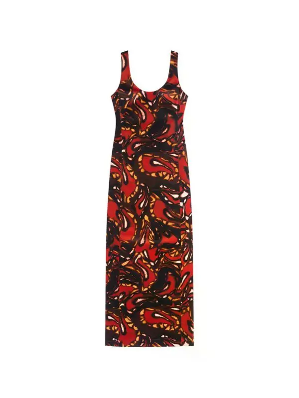 Dries Van Noten Printed Velvet Maxi Dress - Red