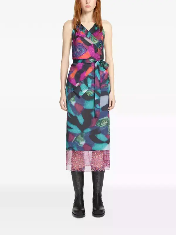 Dries Van Noten Halterneck Moiré Top With Marbled Print
