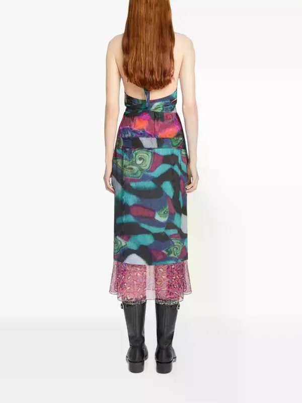 Dries Van Noten Halterneck Moiré Top With Marbled Print