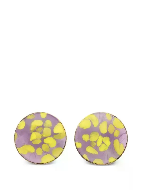 Dries Van Noten Hand-painted Enamel And Brass Earrings - Gold