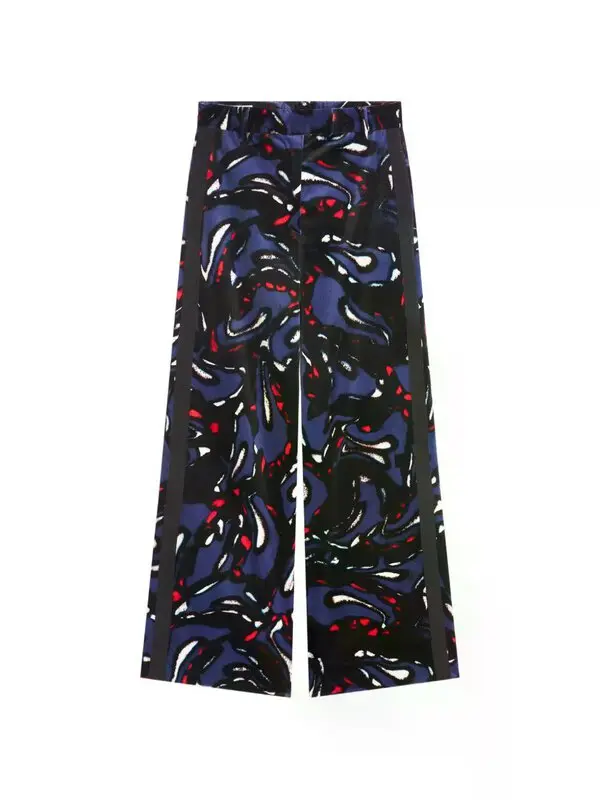 Dries Van Noten Wide Leg Printed Velvet Trousers - Blue