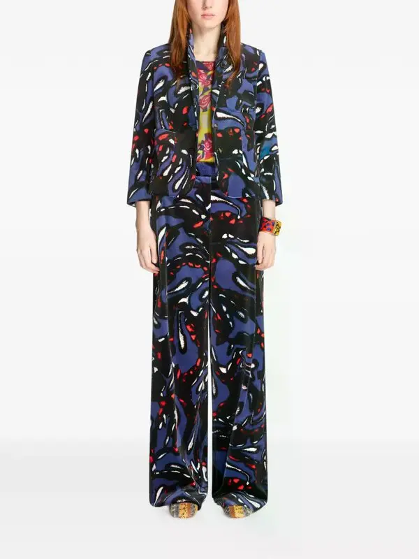 Dries Van Noten Wide Leg Printed Velvet Trousers - Blue