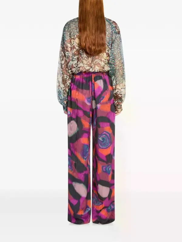 Dries Van Noten Elasticated Moiré Print Straight-leg Trousers - Pink