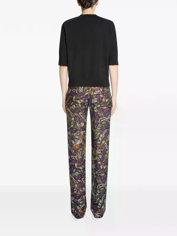 Dries Van Noten Marbled Clay Print Elasticated Viscose Trousers - Purple